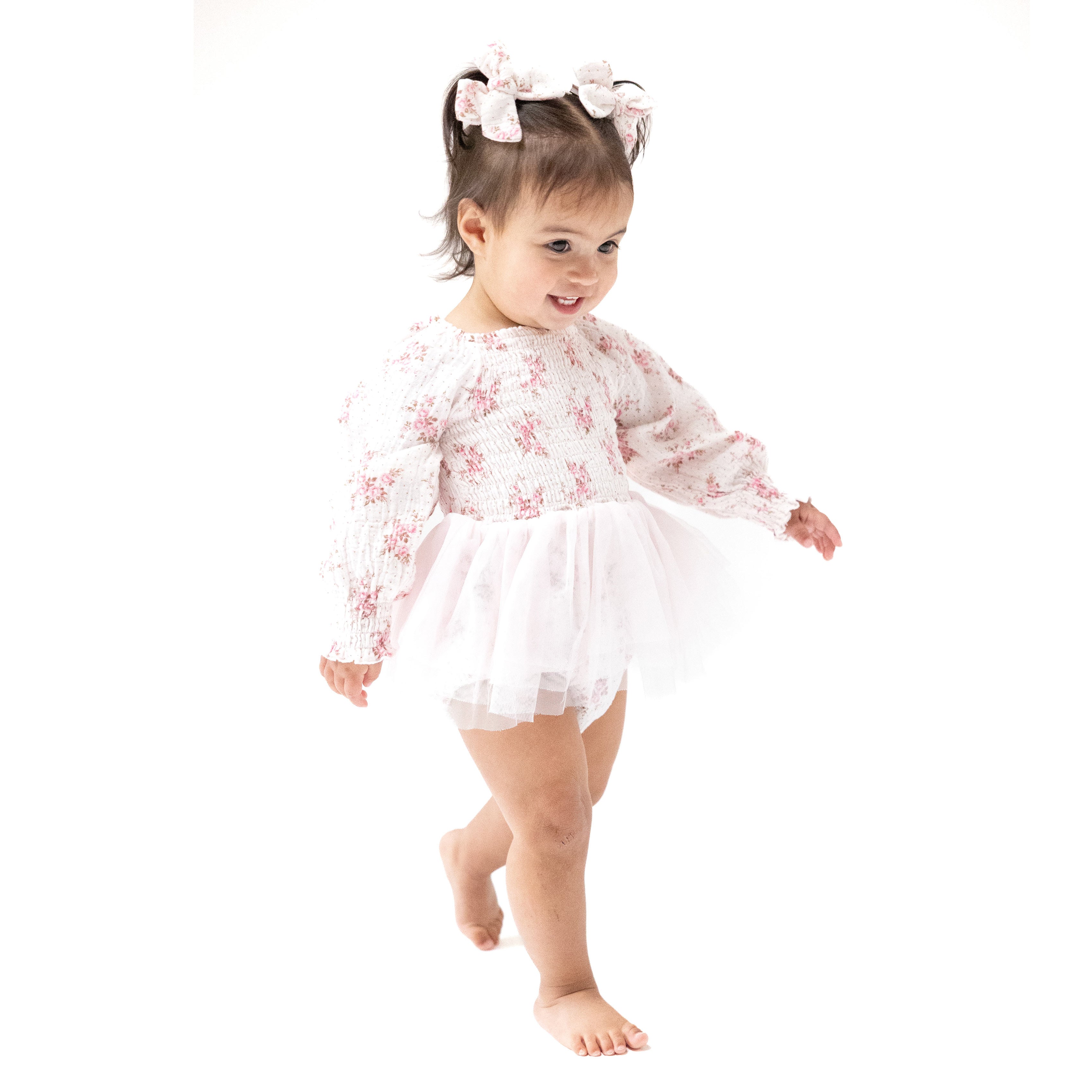 Belle Rosette Dot - Long Sleeve Smocked Bubble with Tutu – Angel Dear