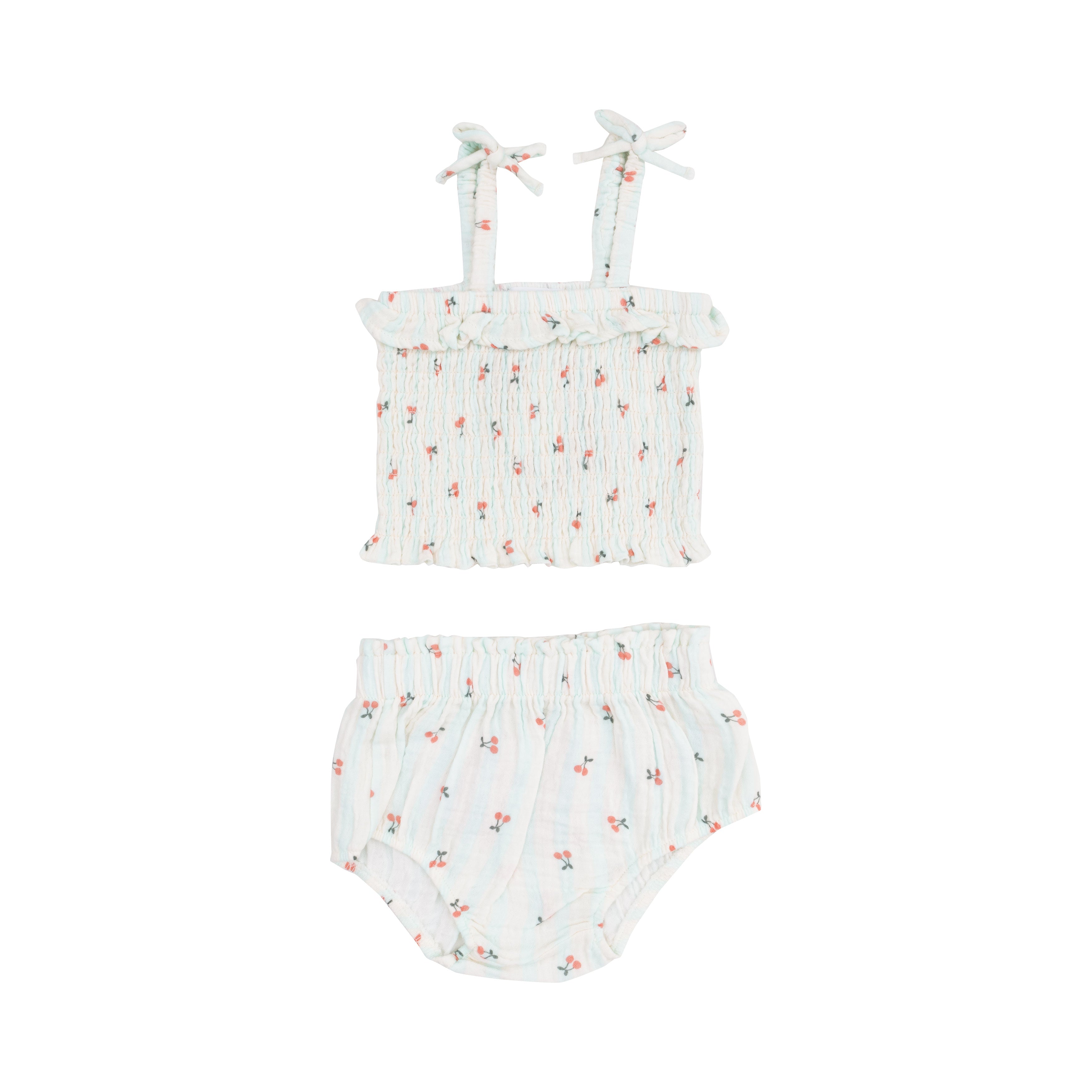 Smocked Ruffle Top and Bloomer - Cherry Stripe – Angel Dear