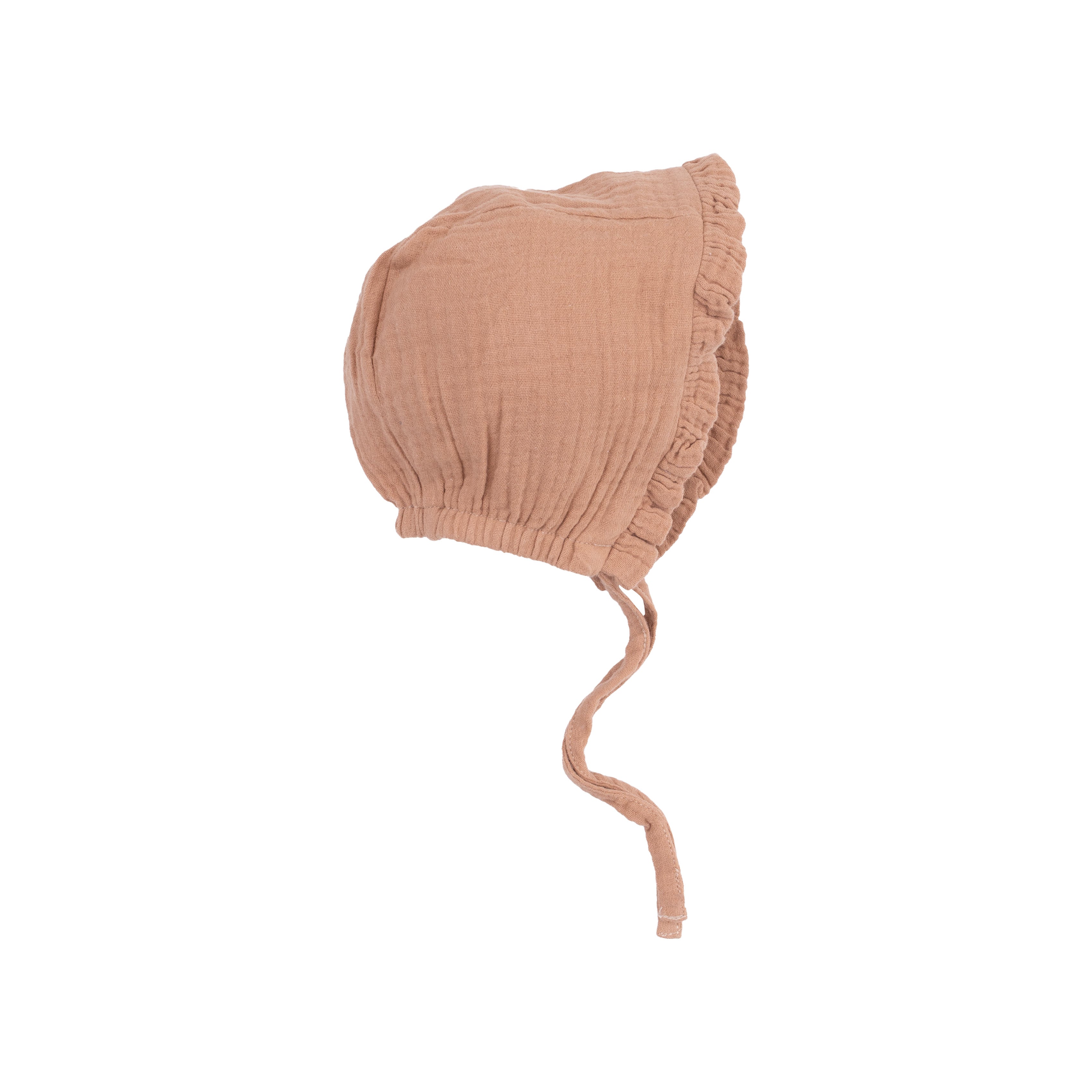 Ruffle Bonnet - Solid Muslin Camel – Angel Dear