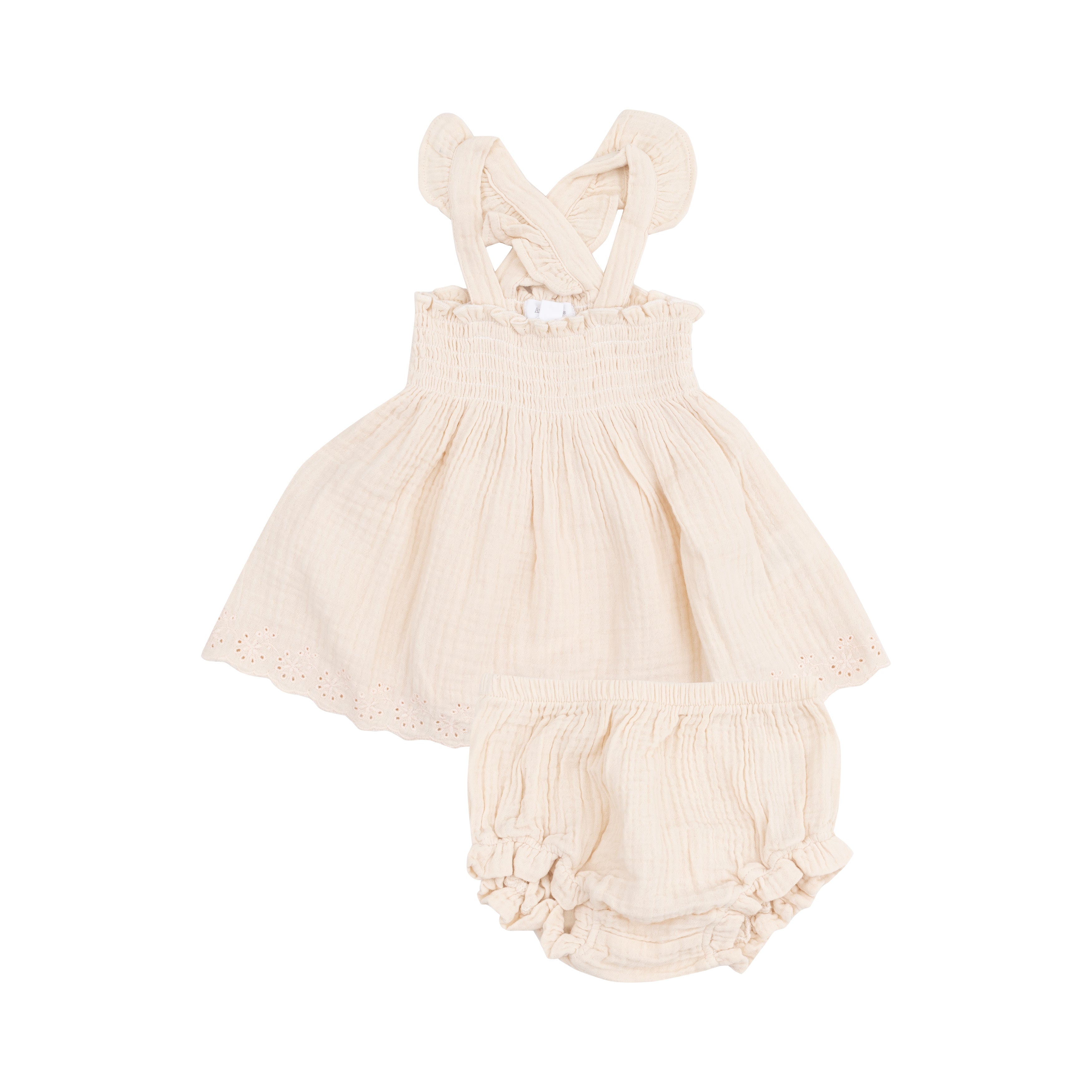 Ruffle Strap Smocked Top and Diaper Cover - Muslin White Swan – Angel Dear