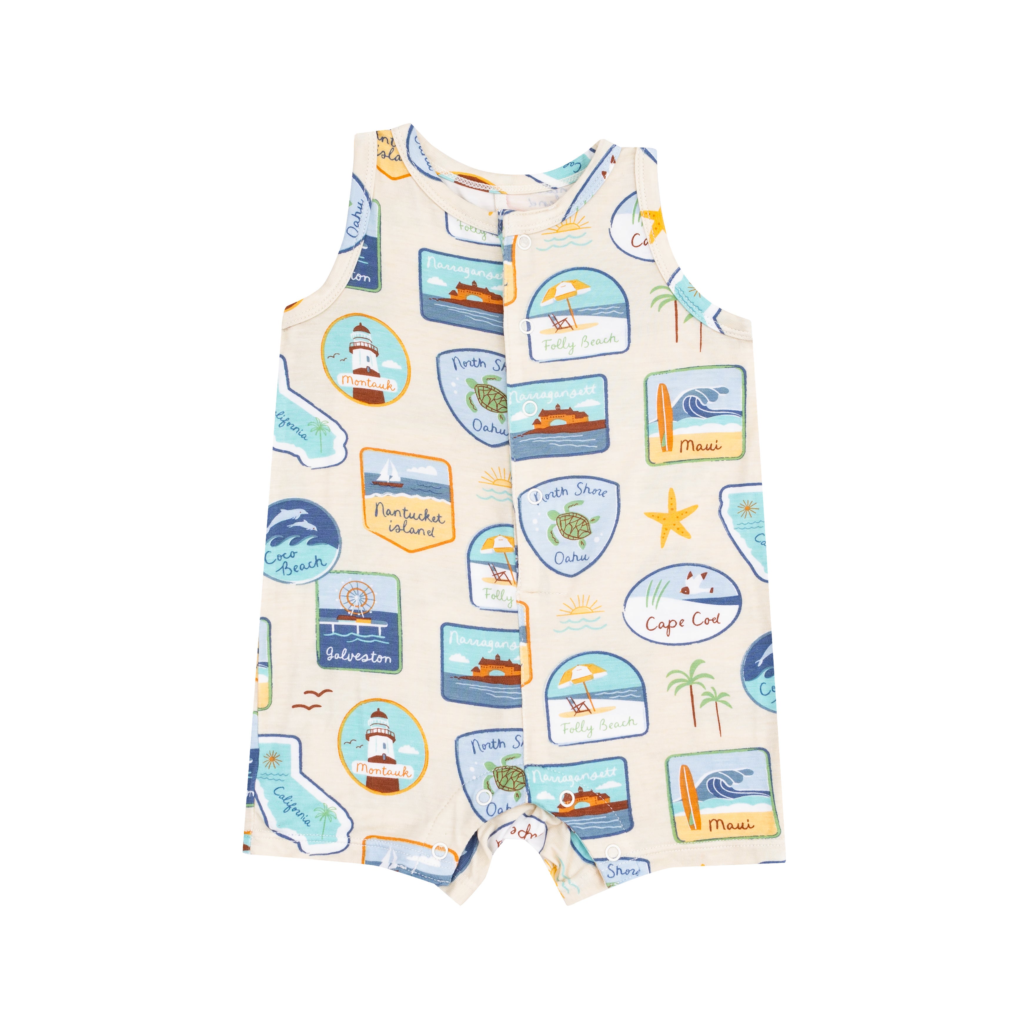 Sleeveless Shortie Romper - Beach Patches – Angel Dear