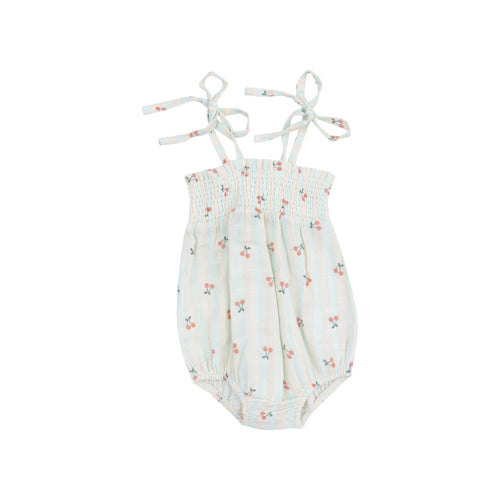 Tie Strap Smocked Bubble - Cherry Stripe – Angel Dear
